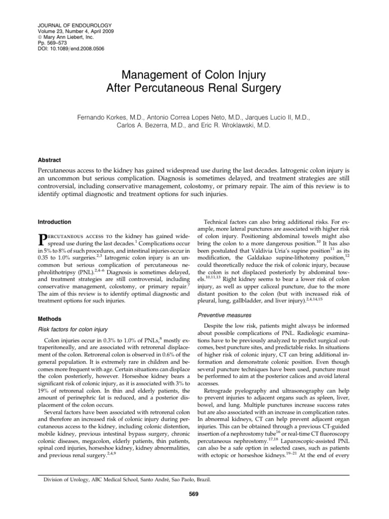 Management of Colon Injury After PNL | PDF