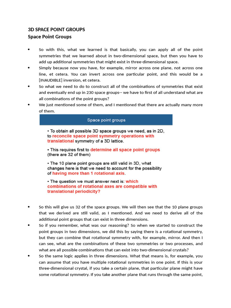 w04 3D Space Point Groups | PDF