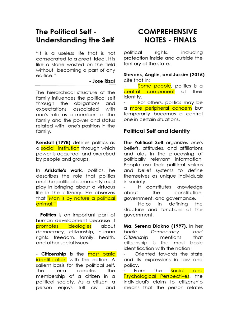 Ge 1 The Political Self Comprehensive Notes | PDF