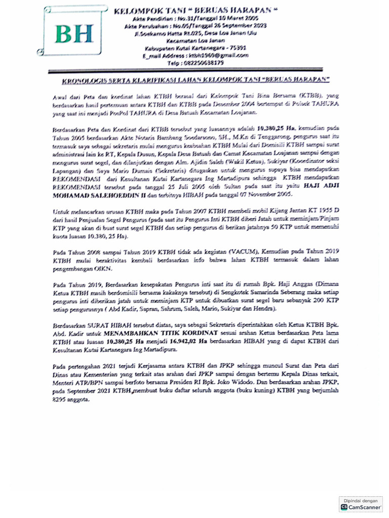 Kronologi Serta Klarifikasi Lahan KTBH | PDF