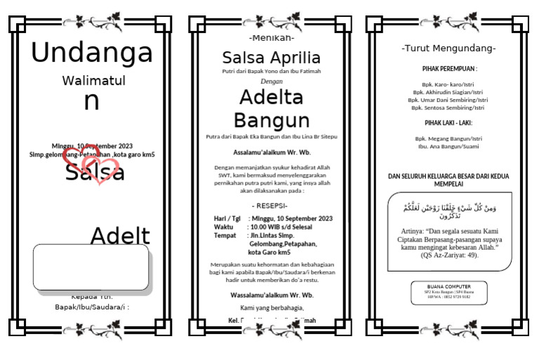 Undangan Fotocopy Salsa Dan Adelta | PDF