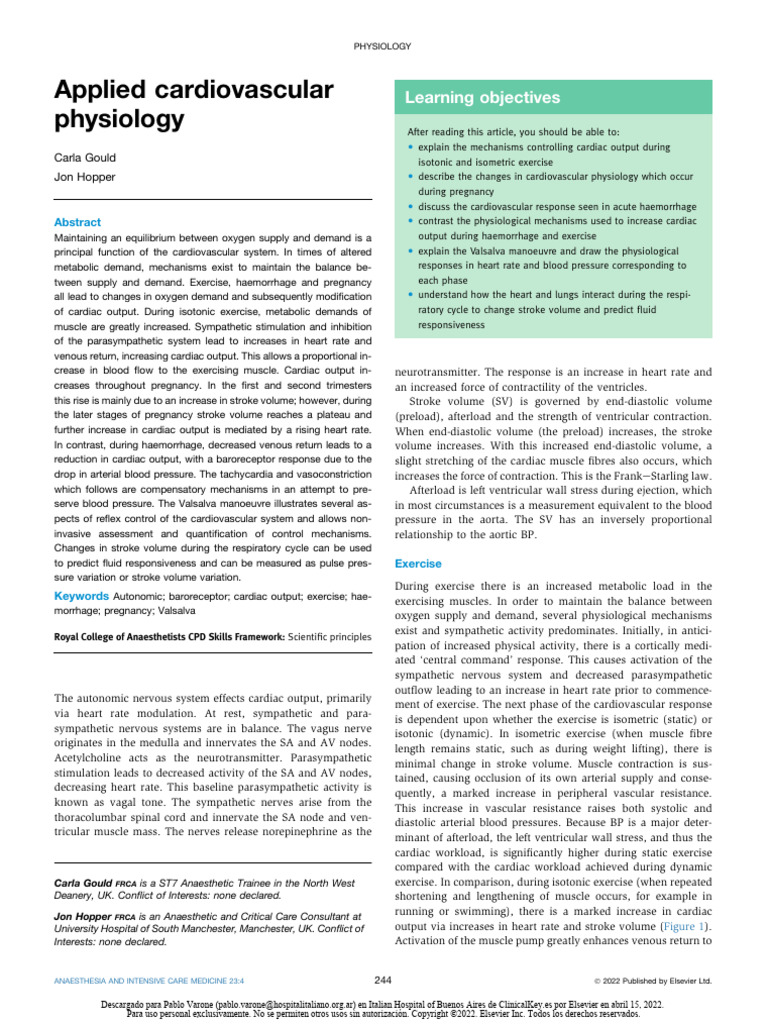 Applied Cardiovascular Physiology | PDF