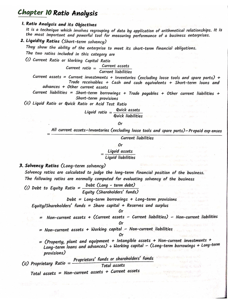 Ratio Analysis Formulae | PDF