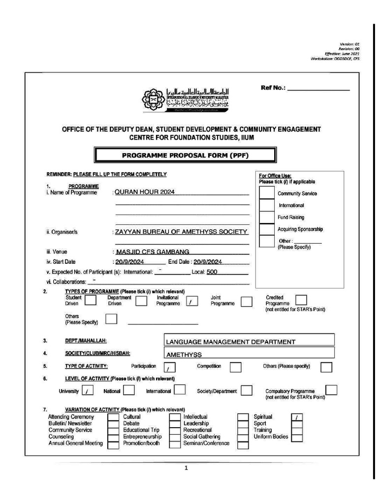 Proposal Quran Hour 2024 (Form) | PDF