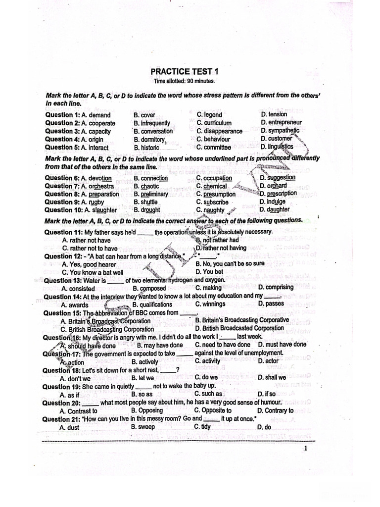 Practice Test 1 | PDF