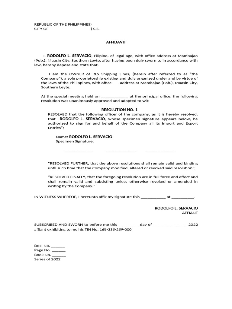 Affidavit (Sole) | PDF
