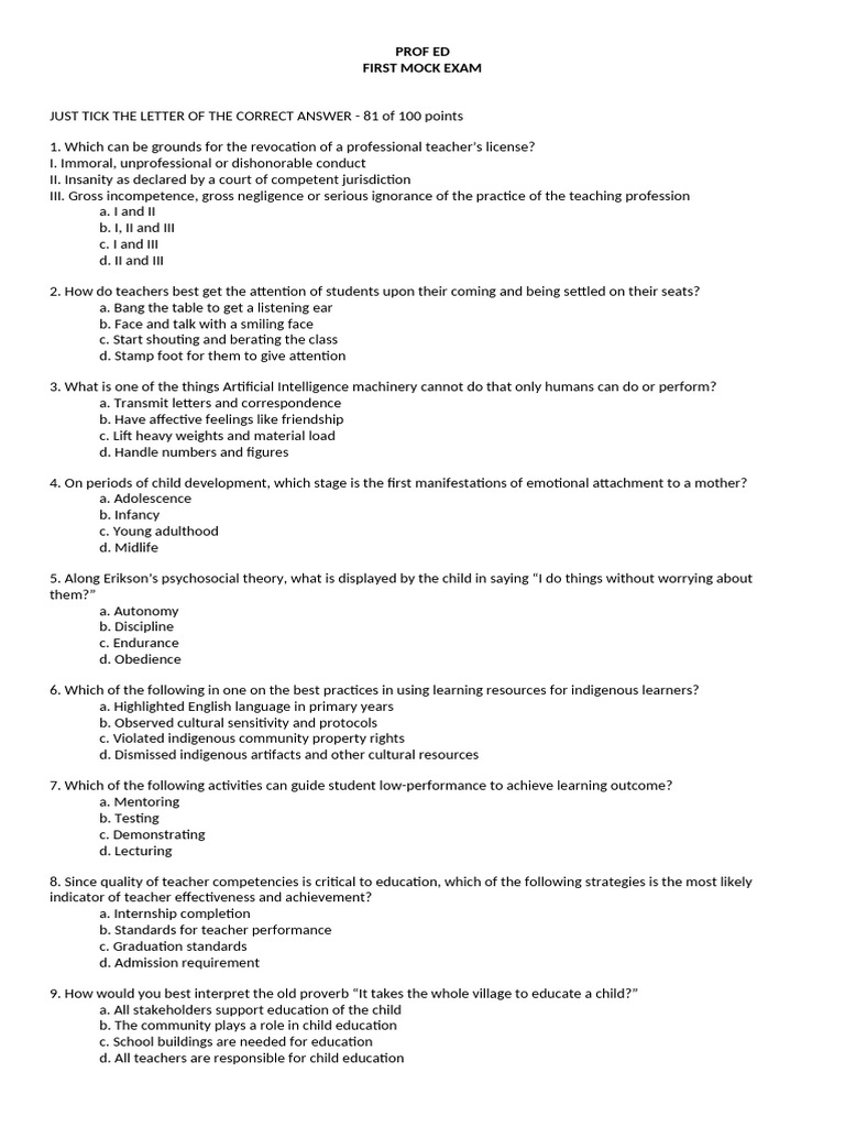 Prof Ed (1ST Mock Exam) | PDF