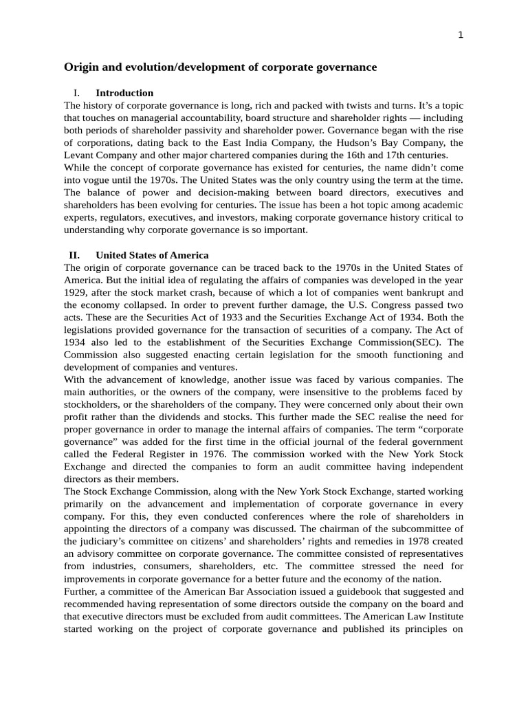 Origin and Evolution of Corporate Governance | PDF
