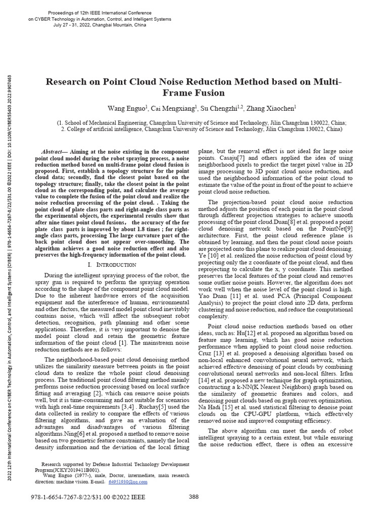 2022 Research On Point Cloud Noise Reduction Method Based On Multi-Frame Fusion | PDF