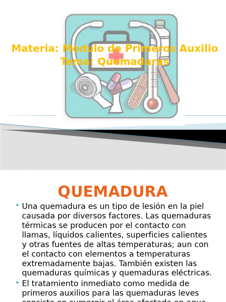 Primeros Auxilios - Quemaduras | PDF | Quemar | Relaciones personales, crianza y desarrollo personal