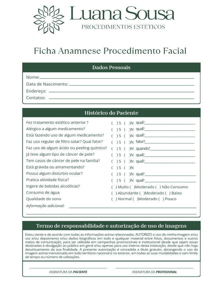 Ficha Anamnese Estética Facial Completa Profissional Floral Rosa ...