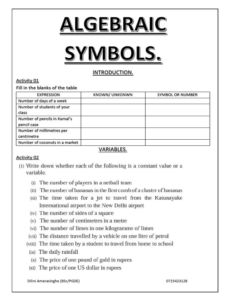 Algebraic Symbols | PDF
