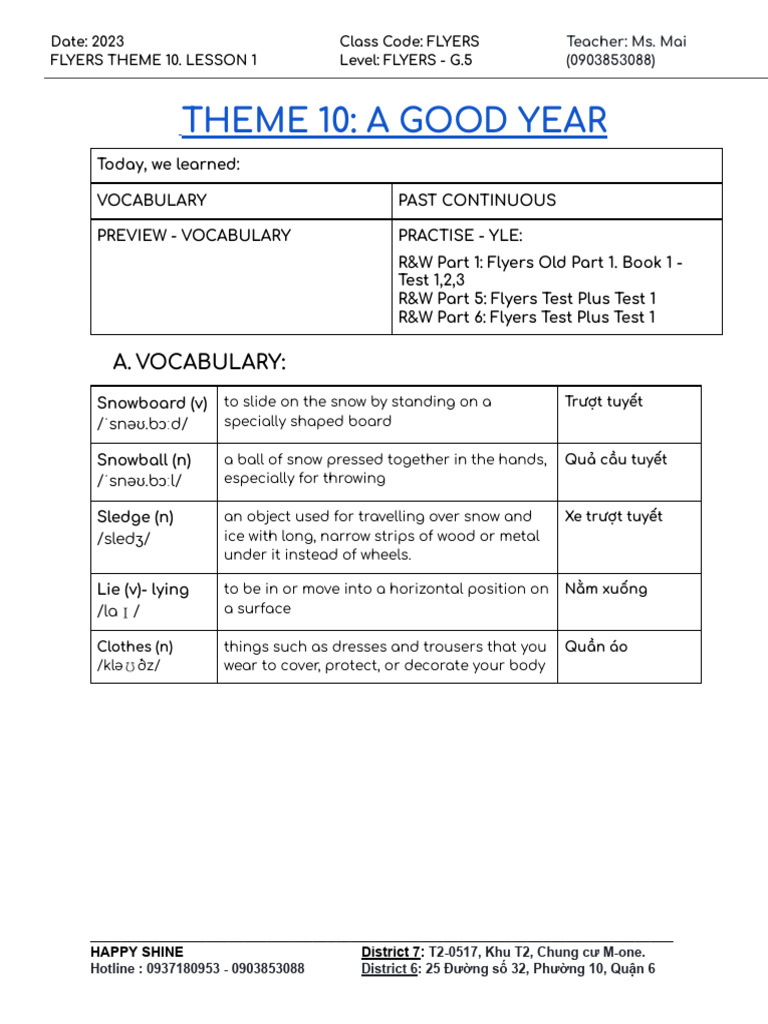 FLYERS THEME 10. LESSON 1 | PDF