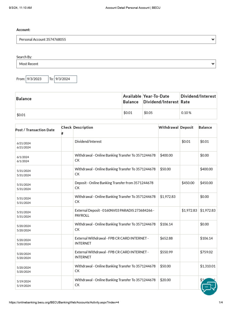 09.03.24 Checking Account - BECU | PDF