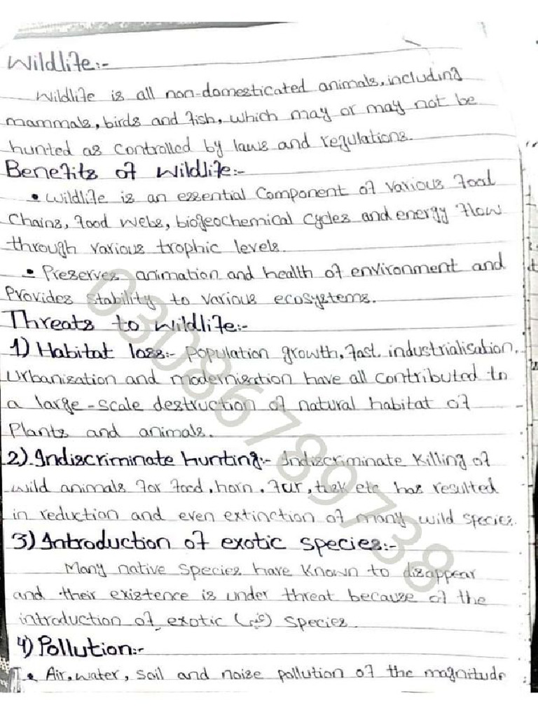 Wildlife Hand Written Full Notes | PDF