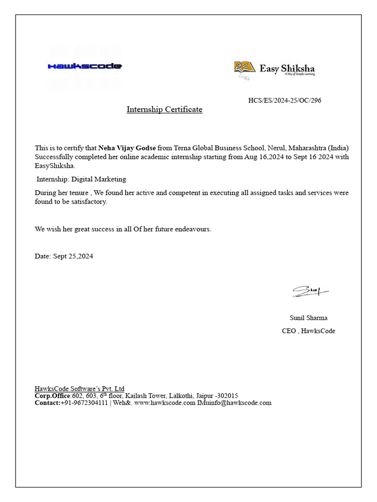 Internship Letter Easy | PDF | Computers