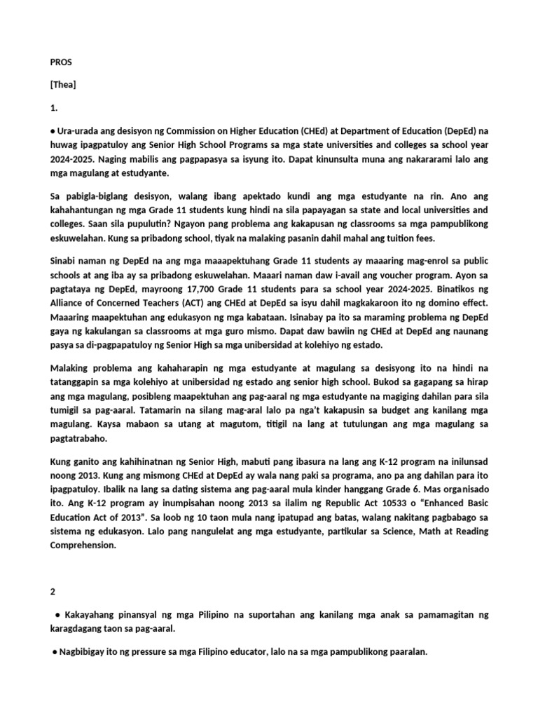 Debate Yes To Shs | PDF