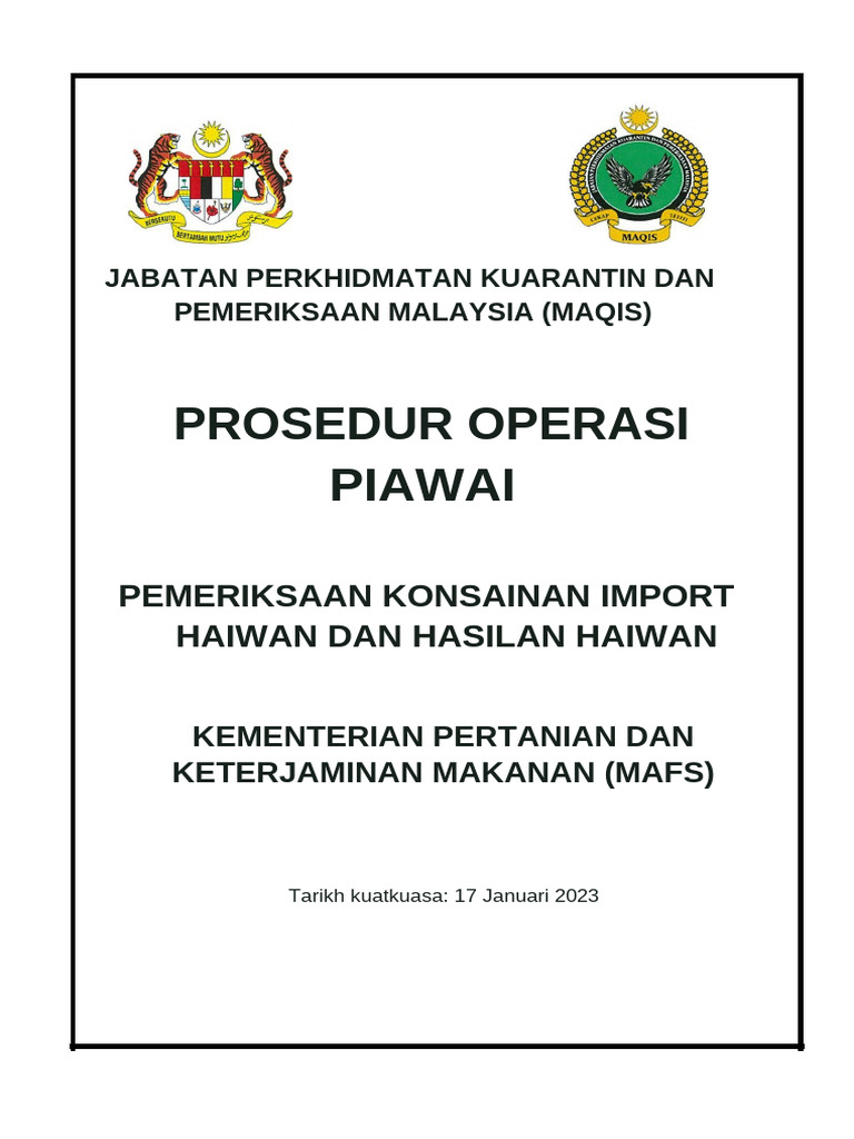Sop Pemeriksaan Konsainan Import Haiwan Dan Hasilan Haiwan | PDF