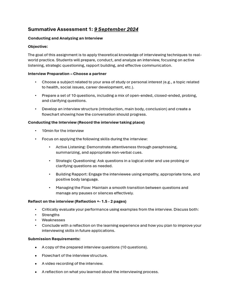 Summative Assessment 1 - Interview | PDF