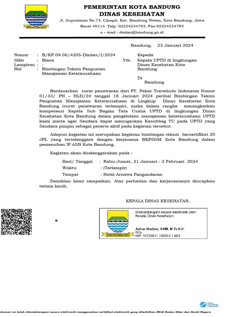 Surat Bimtek Penatausahaan | PDF