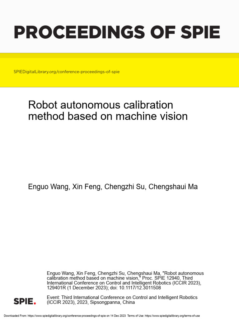 2023 Robot Autonomous Calibration Method Based On Machine Vision - 1 | PDF