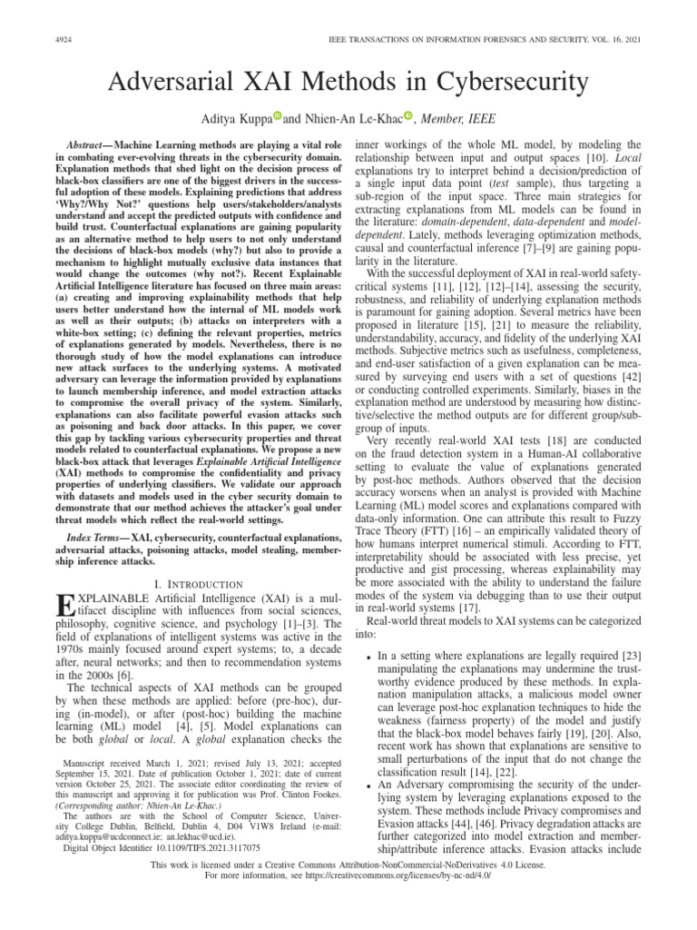 Adversarial Xai Methods In Cybersecurity Pdf