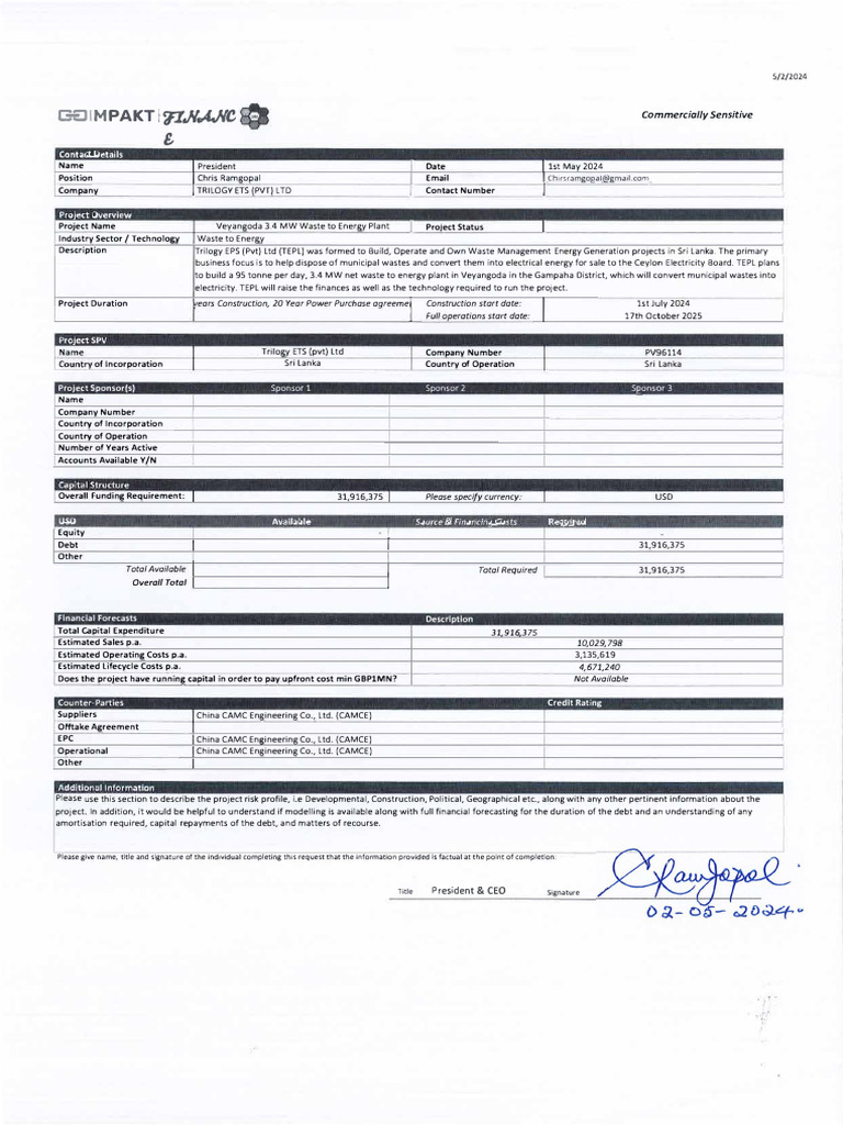 MPAKT FINANCE Project Information Request (PIR) Form 2024 | PDF