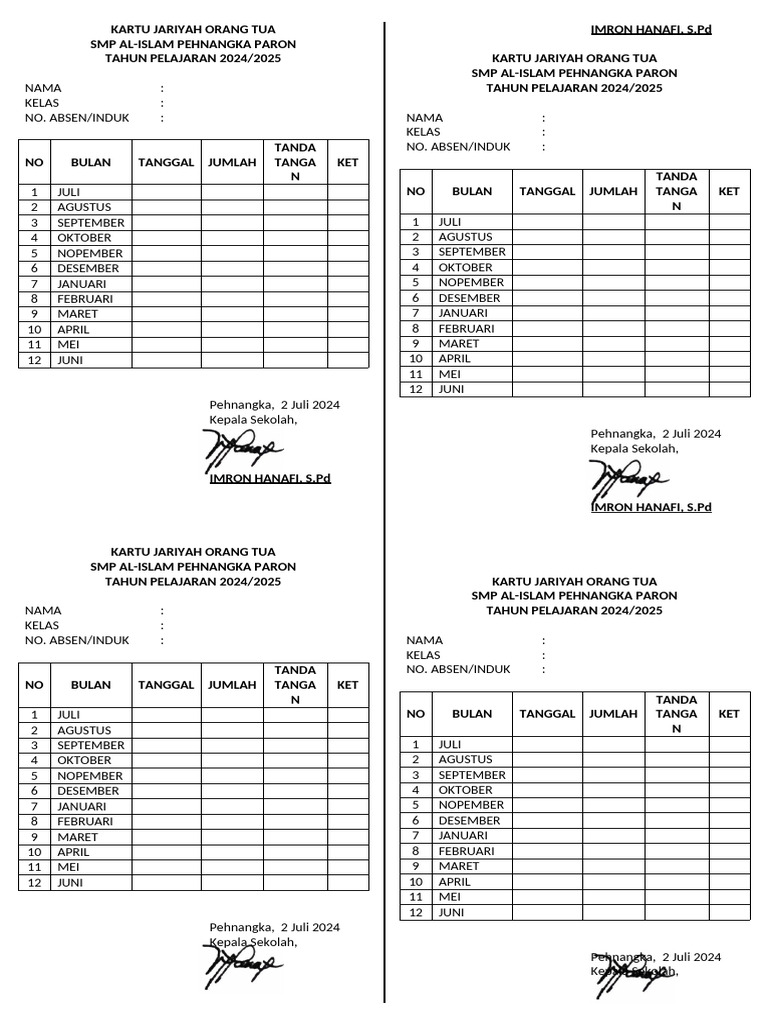 KARTU JARIYAH ORANG TUA Januari 2024 | PDF