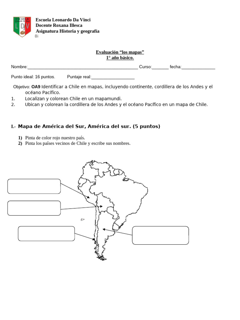 prueba de los mapas primero basico agosto | PDF