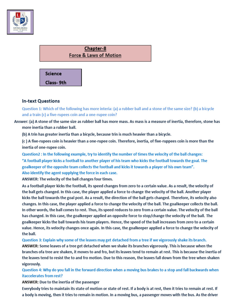 Force and Laws of Motion Notebook Work-1 | PDF