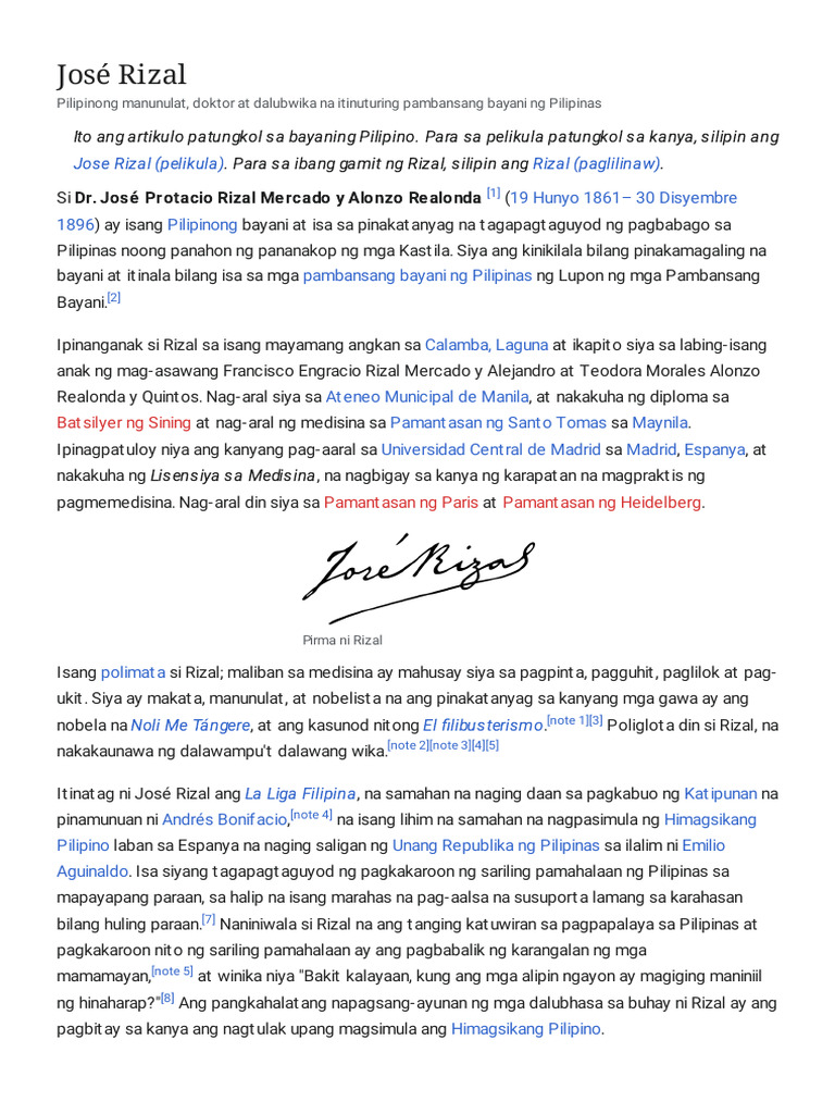 José Rizal - Wikipedia, Ang Malayang Ensiklopedya | PDF