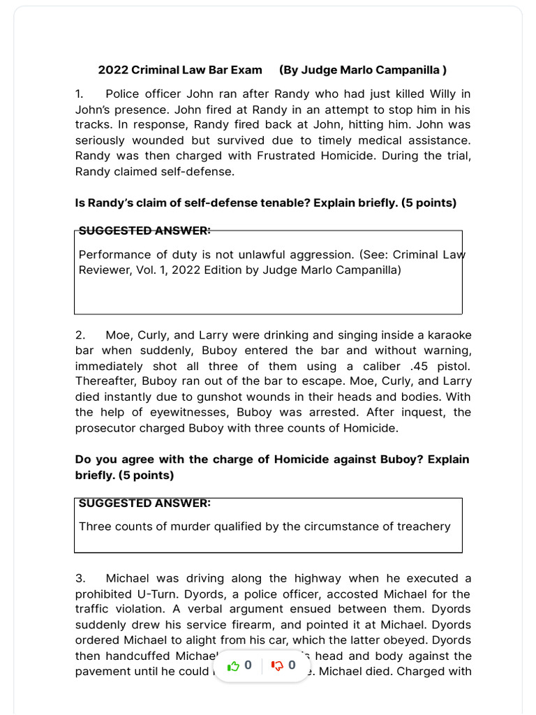 2022 Criminal Law Bar Exam Insights | PDF | Crimes | Crime & Violence