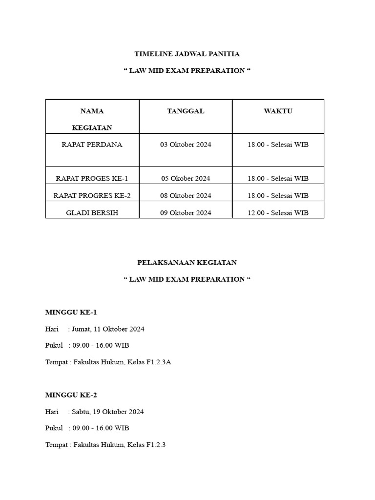 Timeline Jadwal Panitia | PDF