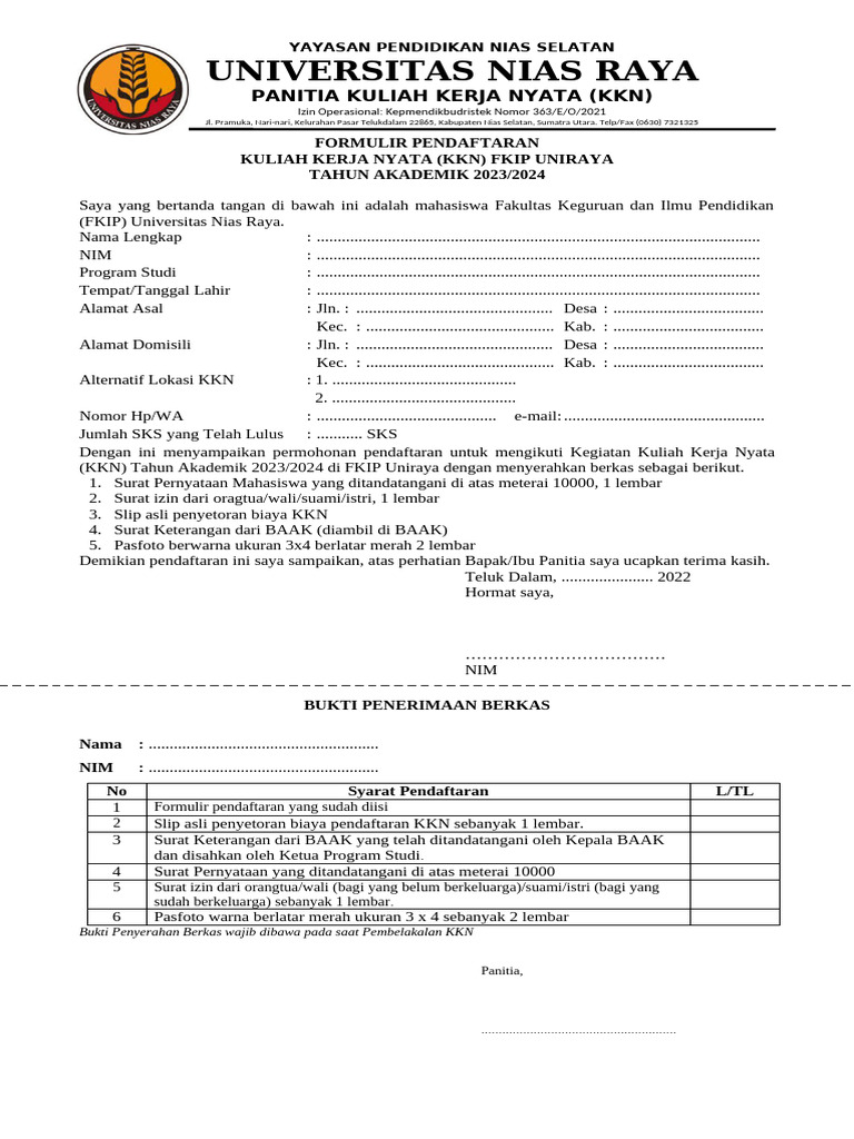 04 Formulir Pendaftaran Kkn 2023 Pdf
