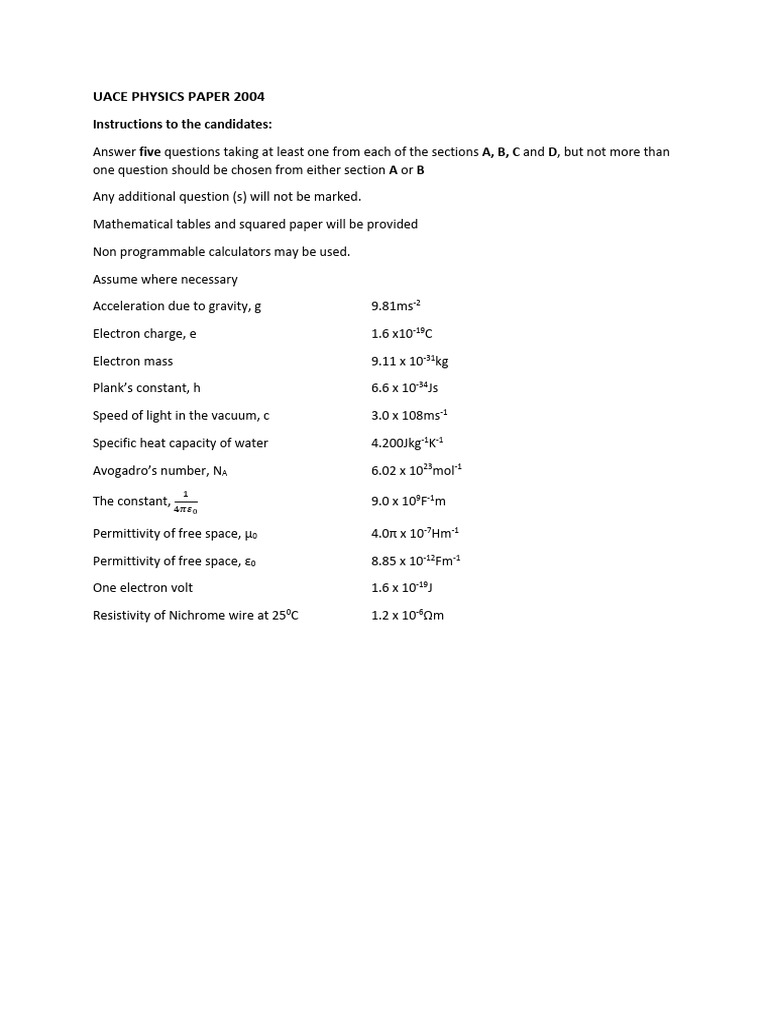 Uace Physics Paper 2 2004 | PDF