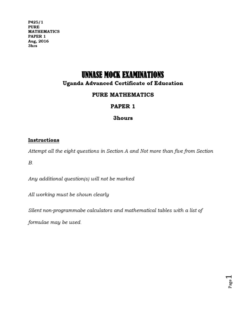 ALEVEL Math Pepr 1 Set 5 | PDF