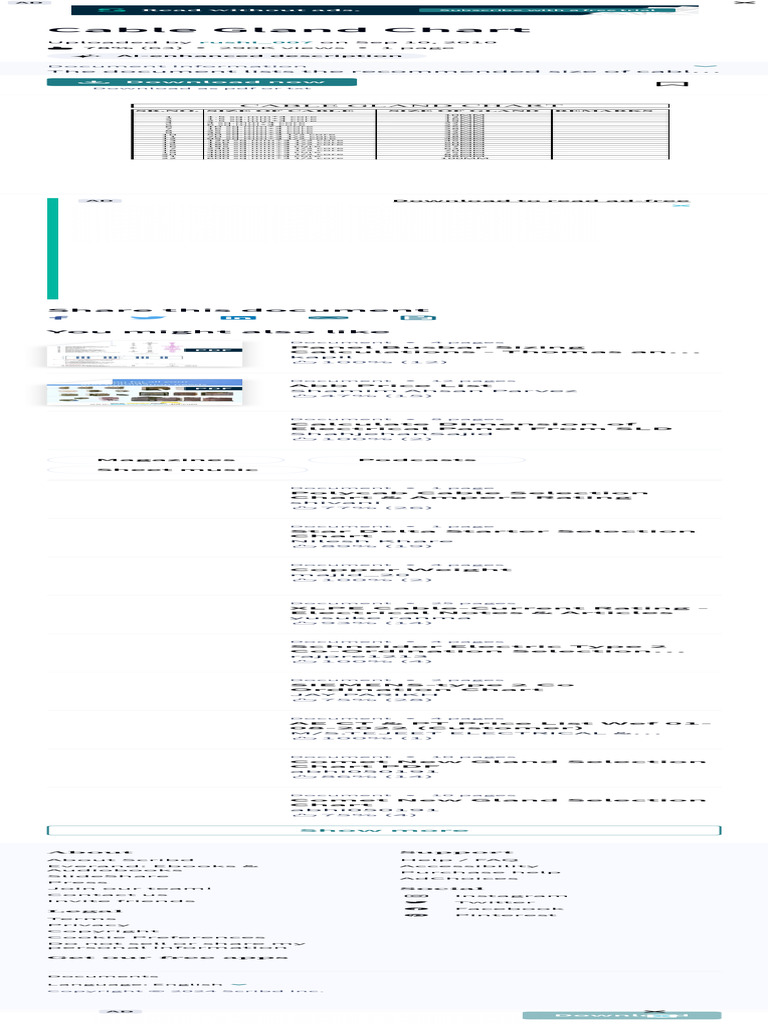 Cable Gland Chart PDF | PDF