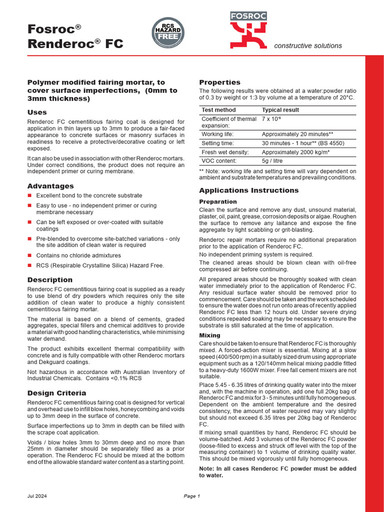 Fosroc Renderoc FC TDS | PDF