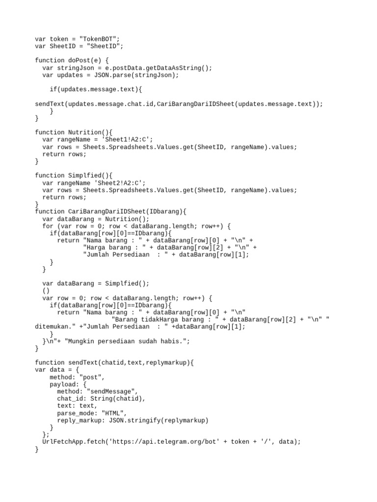 Code Google Sheets To Telegram Bot | PDF