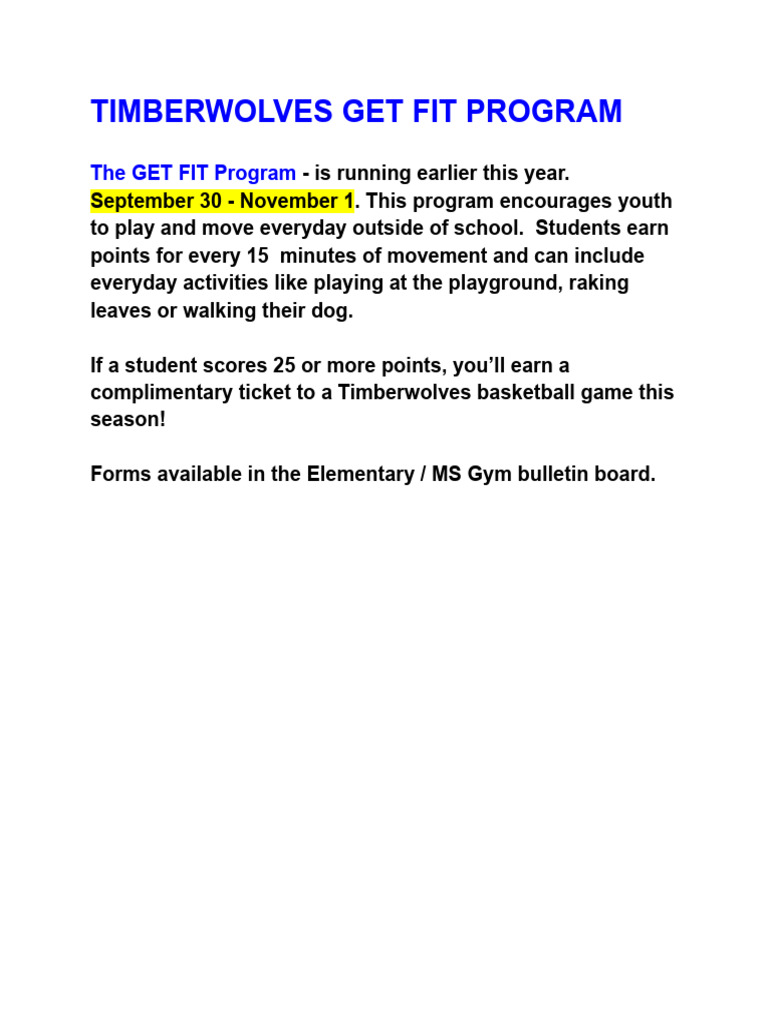 Timberwolves Get Fit Program | PDF