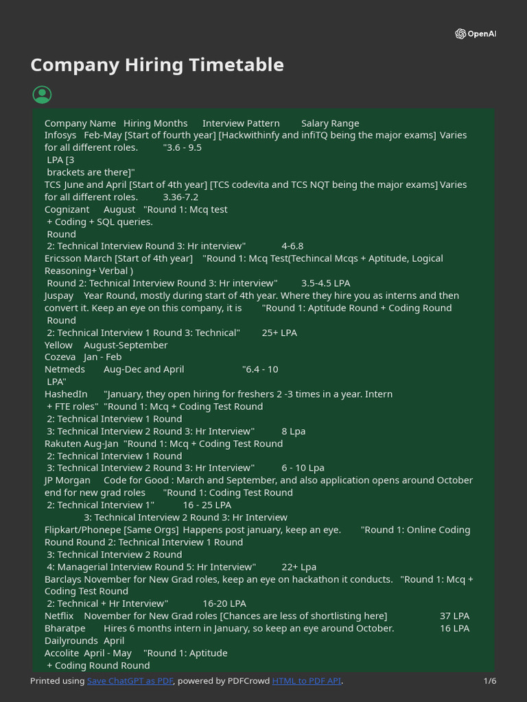 Company Hiring Timetable | PDF
