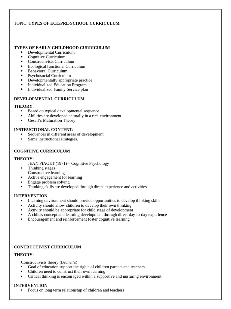 Types of Ece Curriculum | PDF