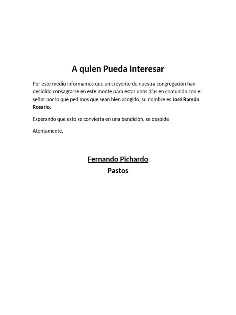 A Quien Pueda Interesar Carta de Monte Mia | PDF