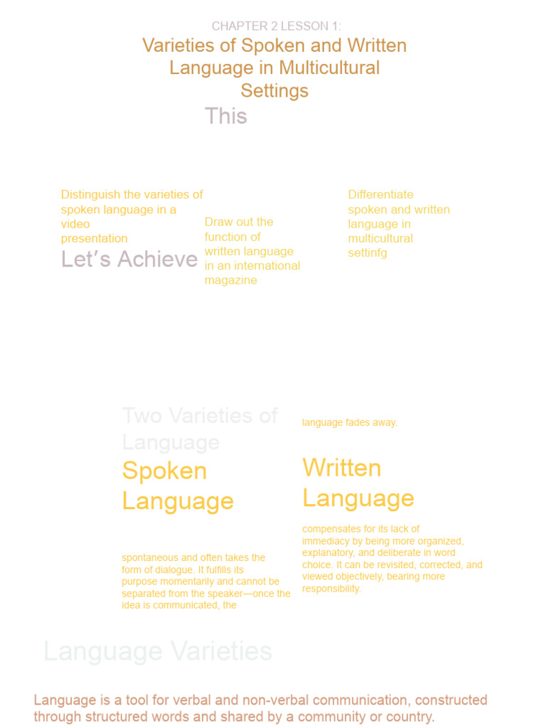 Varieties of Spoken and Written Language in Multicultural Settings | PDF