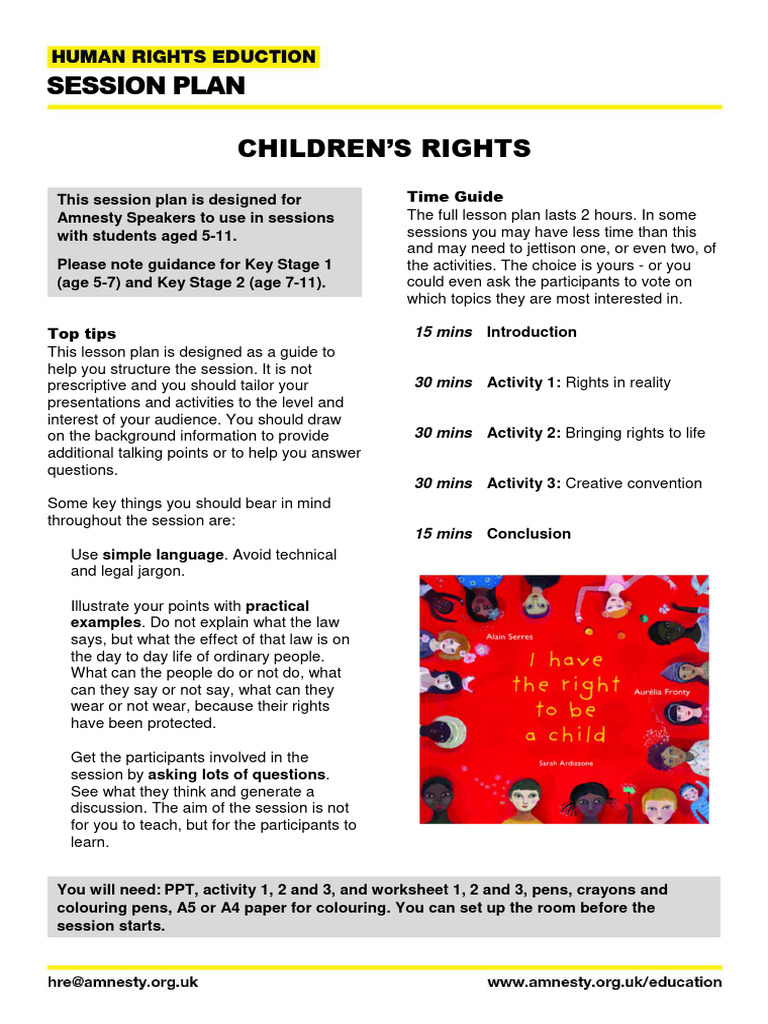 Children's Rights - Session Plan | PDF | Children's Rights | Wellness