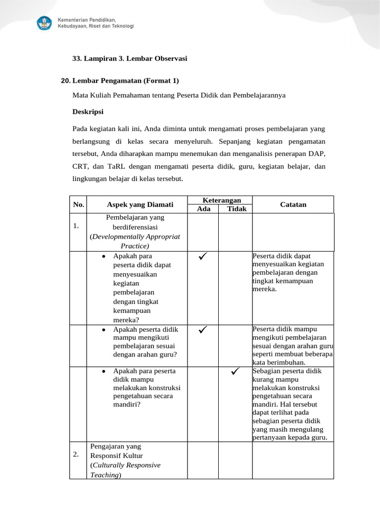 lembar pengamatan nah | PDF