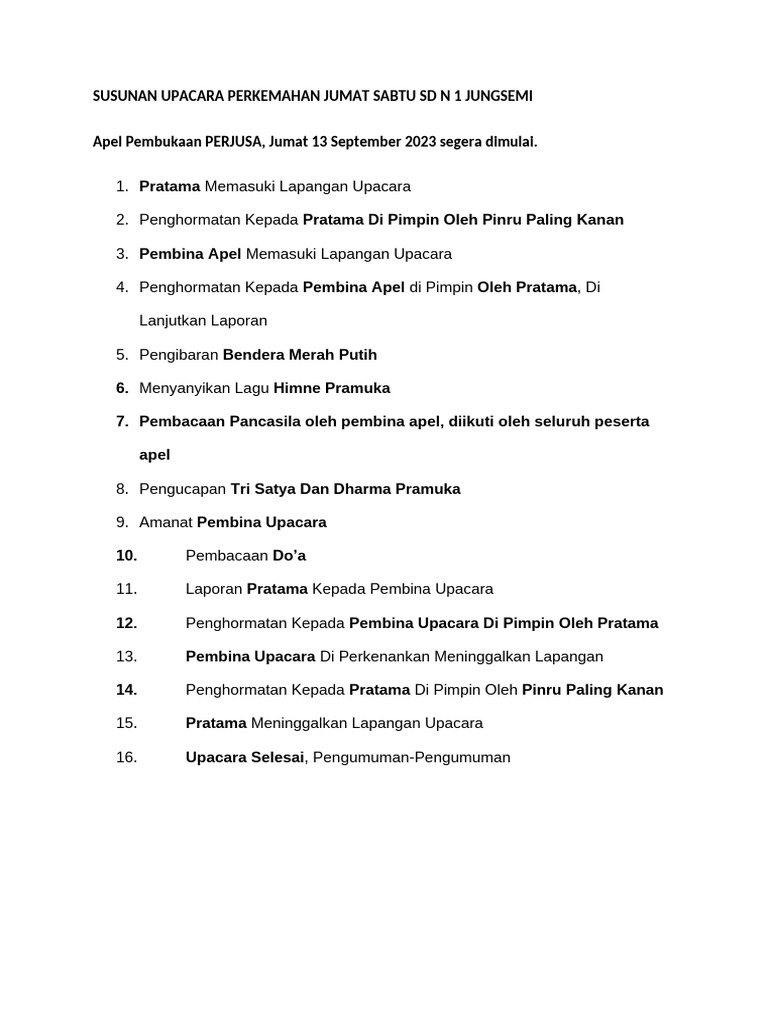 Upacara Pembukaan Persami SD 2024 | PDF