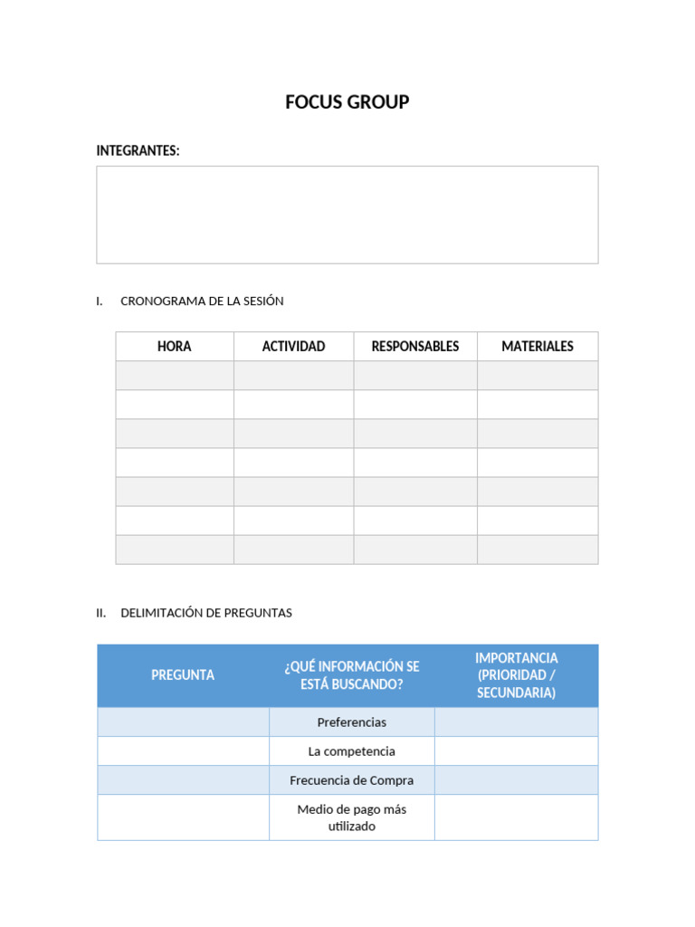 ESQUEMA DEL FOCUS GROUP | PDF