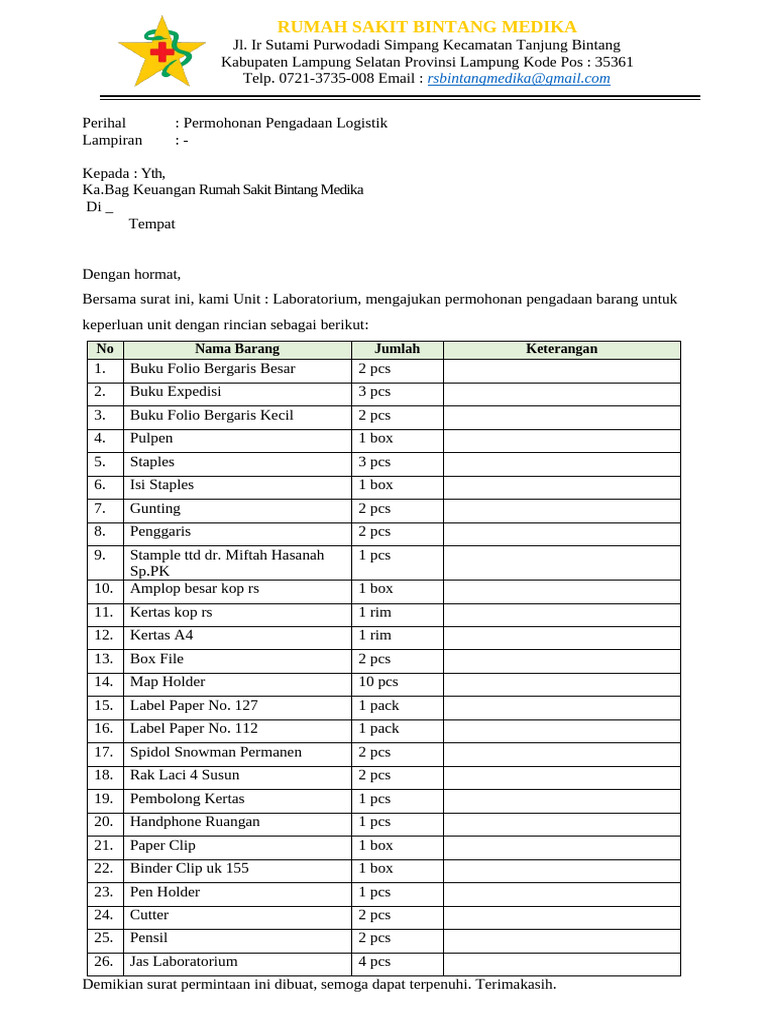 Form Pengadaan Logist Lab | PDF