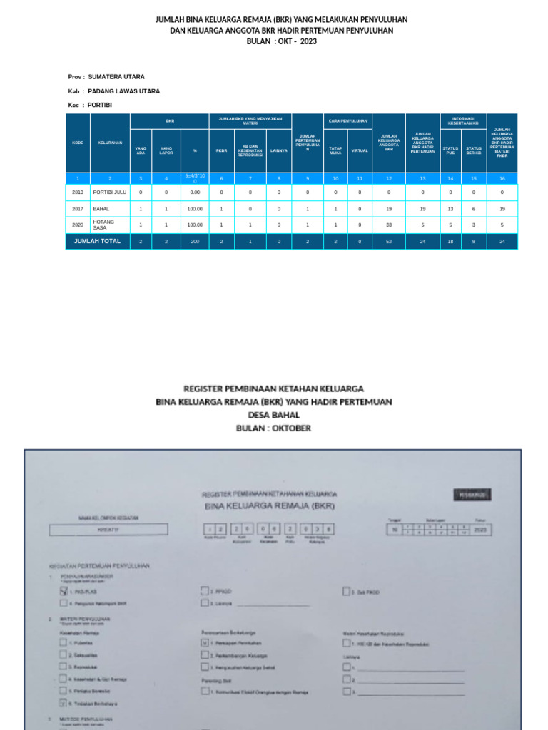 Laporan Capaian Jumlah Keluarga Anggota BKR Okt 2023 | PDF